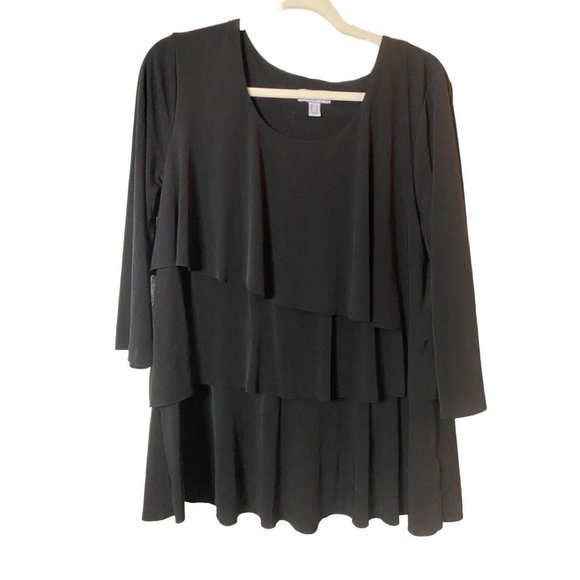 Susan Graver | Tops | Susan Graver Size Large Black Tiered Ruffle ...